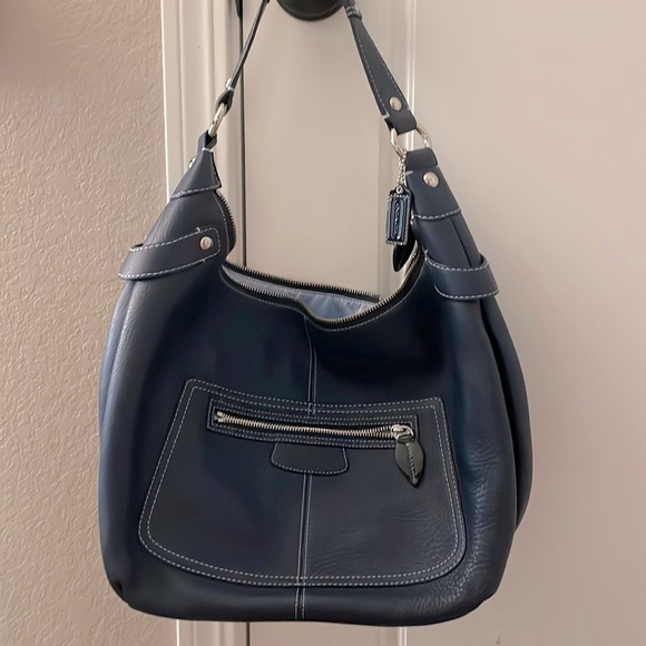 Coach | Bags | Authentic Coach Leather Shoulder Bag In Navy Blue | Poshmark